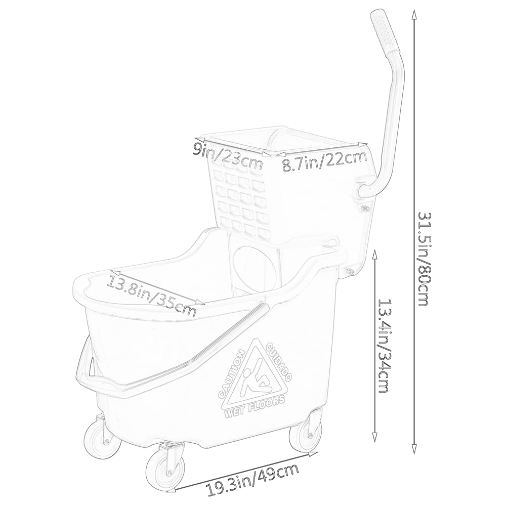 Side Press Wringer Combo Commercial Mop Bucket on Wheels, 33 Quart (Blue)