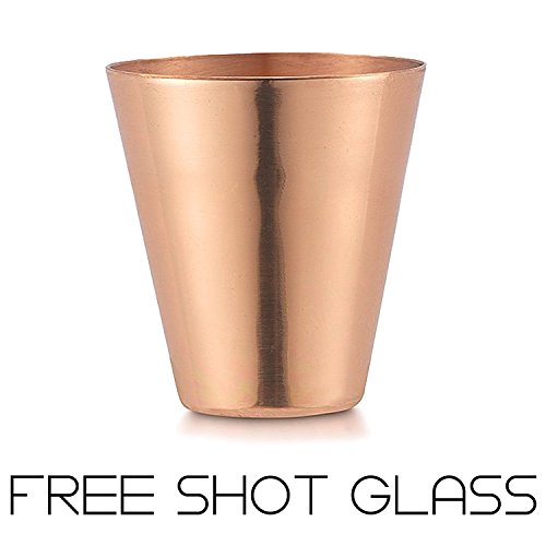Moscow-Mix Moscow Mule Mugs Set of 2 Copper Cups - 100% Copper Mugs for Moscow Mules and Whisky Mules - Hammered Copper Cups Includes Copper Shot Glass for Party - Includes Premium Gift Box