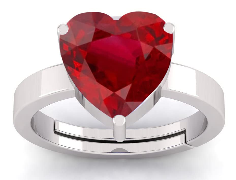 SirDaksh 2.25 Carat Lab Certified Ruby Heart Shape Silver Ring For Girl And Women