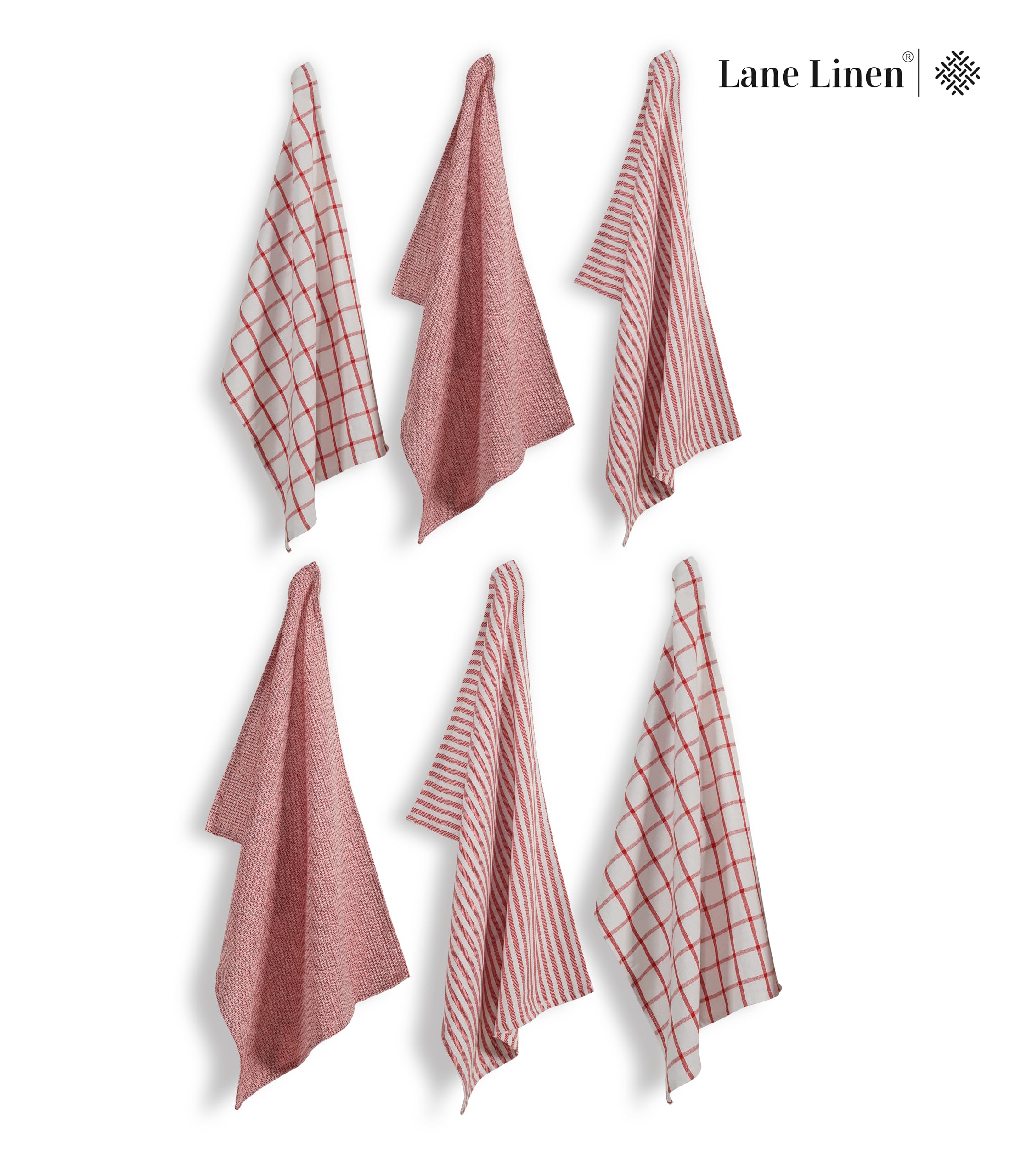 LANE LINEN Kitchen Towels Set - Pack of 6 100% Cotton Dish Towels for Drying Dishes, 18βx 28β, Kitchen Hand Towels, Absorbent Tea Towels, Premium Dish Towels for Kitchen, Quick Drying - Red