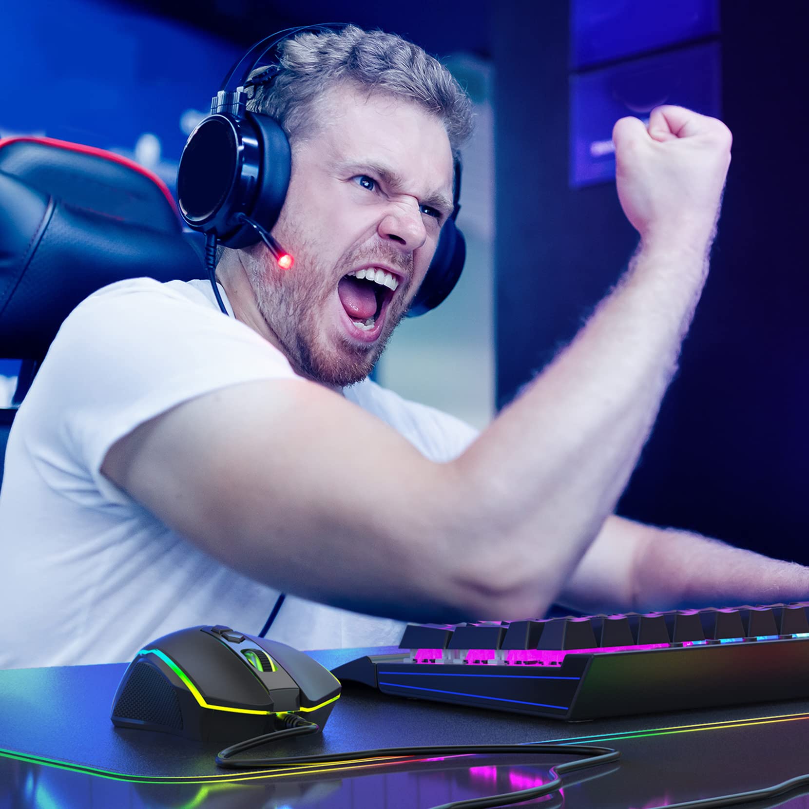 RGB Gaming Mouse Wired,PC Gaming Mouse with 8 Programmable Buttons,Chroma RGB Backlits,Adjustable 7200 DPI,Rubber Side Grips,On-Board Memory,Ergonomic USB Computer Mice for Windows/PC/Mac/Laptop Gamer