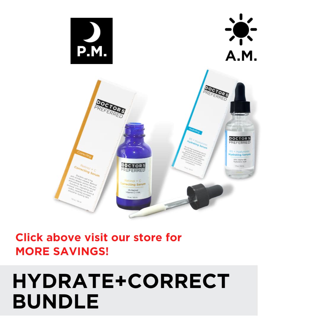 Retinol + C Correcting Serum - Jumpstart the Rejuvenation Process and Dramatically Improve Deep Wrinkles, Texture, Uneven Skin Tones% Hyperpigmentation | Doctors Preferred | 1oz./30ml