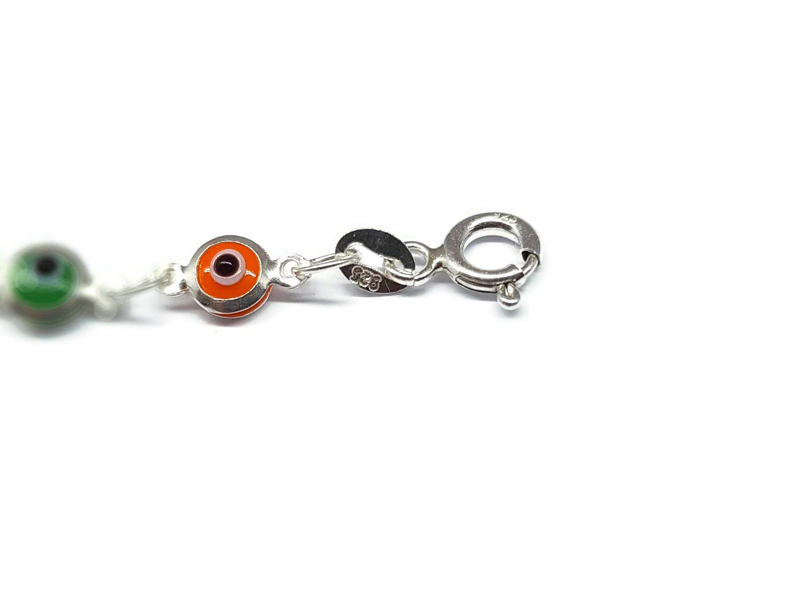 Mystic Jewels By Dalia - Silver Lucky Tiny Evil Eye Bracelet - 7.5" (Multicolor)