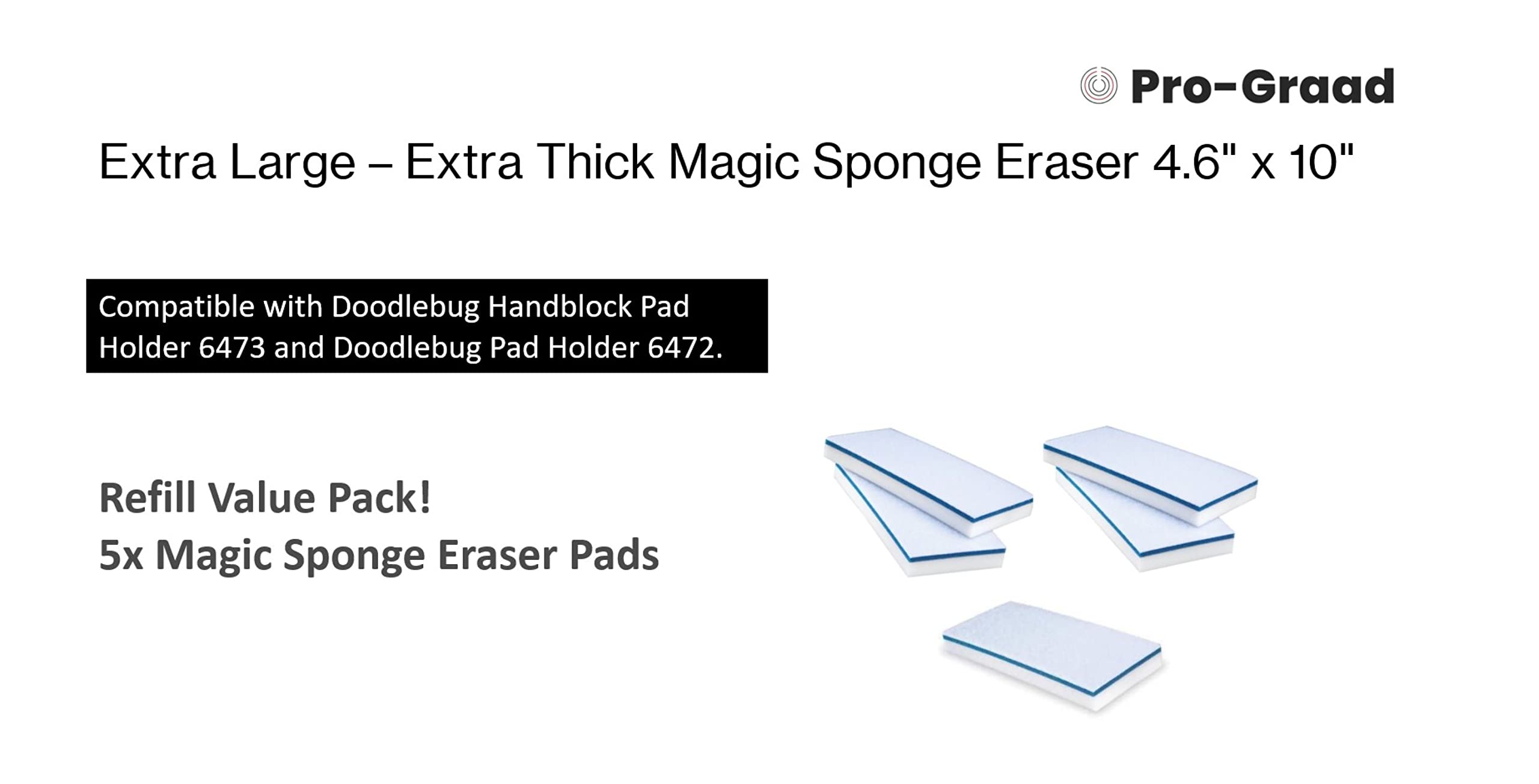Magic Mopper Eraser Pads - 5 Pack 4.5" x 10" x 1" Commercial Grade Melamine Sponges for Floor, Tile, Grout, Baseboard & Walls - Durable & Versatile Cleaning - Compare to Magic Eraser - Doodlebug Pad