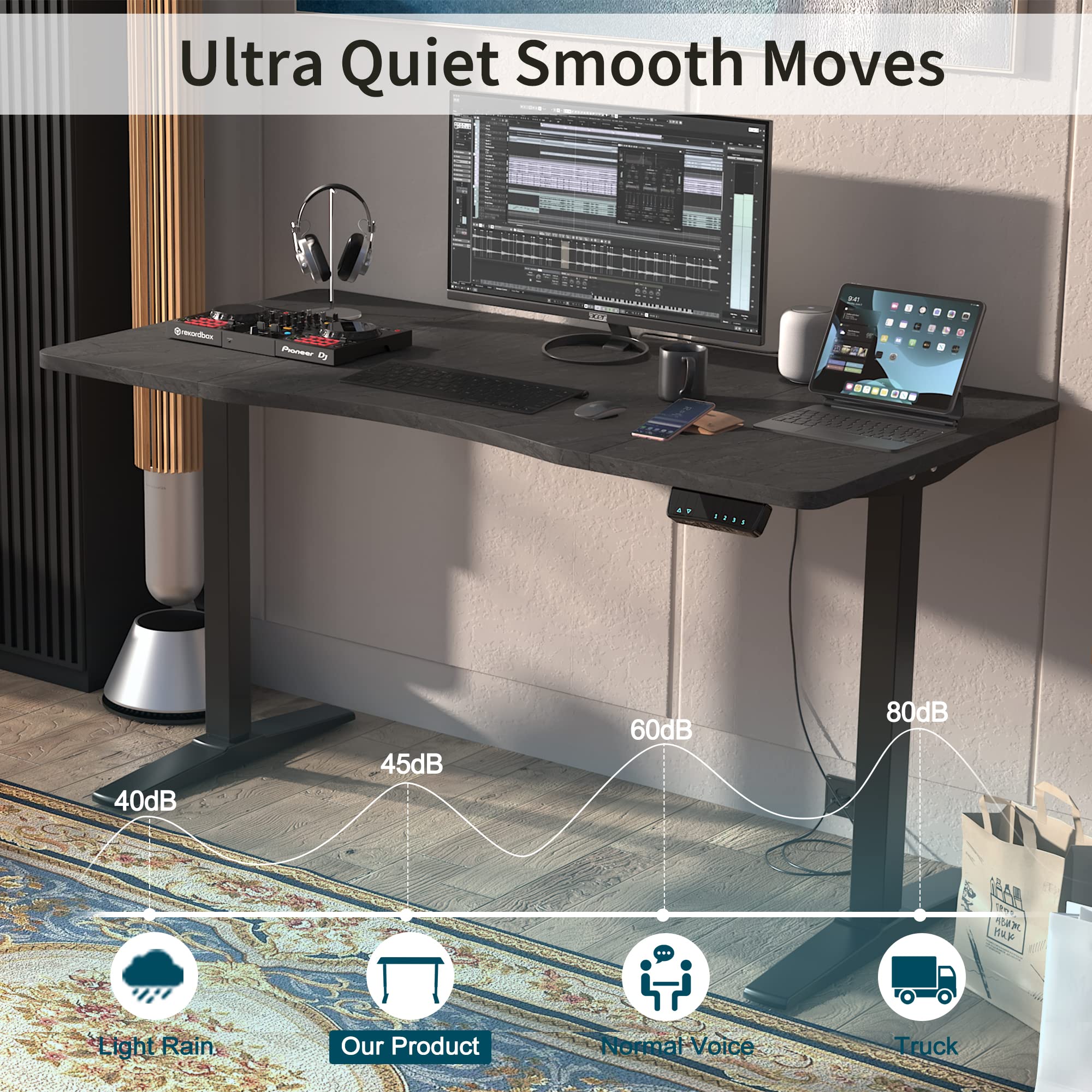 Monomi Height Adjustable Electric Standing Desk, 55 x 28 Inches Stand up Desk, Sit Stand Home Office Computer Desk(Black Frame+Marble Black Top)