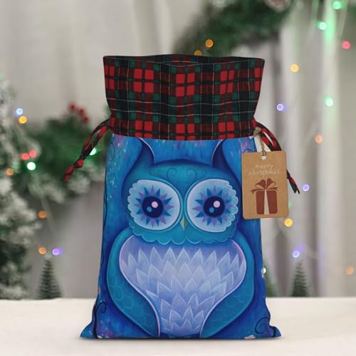MARXAN Blue Owl Printing Christmas With Drawstring Fabric Gift Bag Linen Bundle Gift Bag Storage Bag Gift Bags With Drawstrings Suitable For Christmas Party Gift Packaging