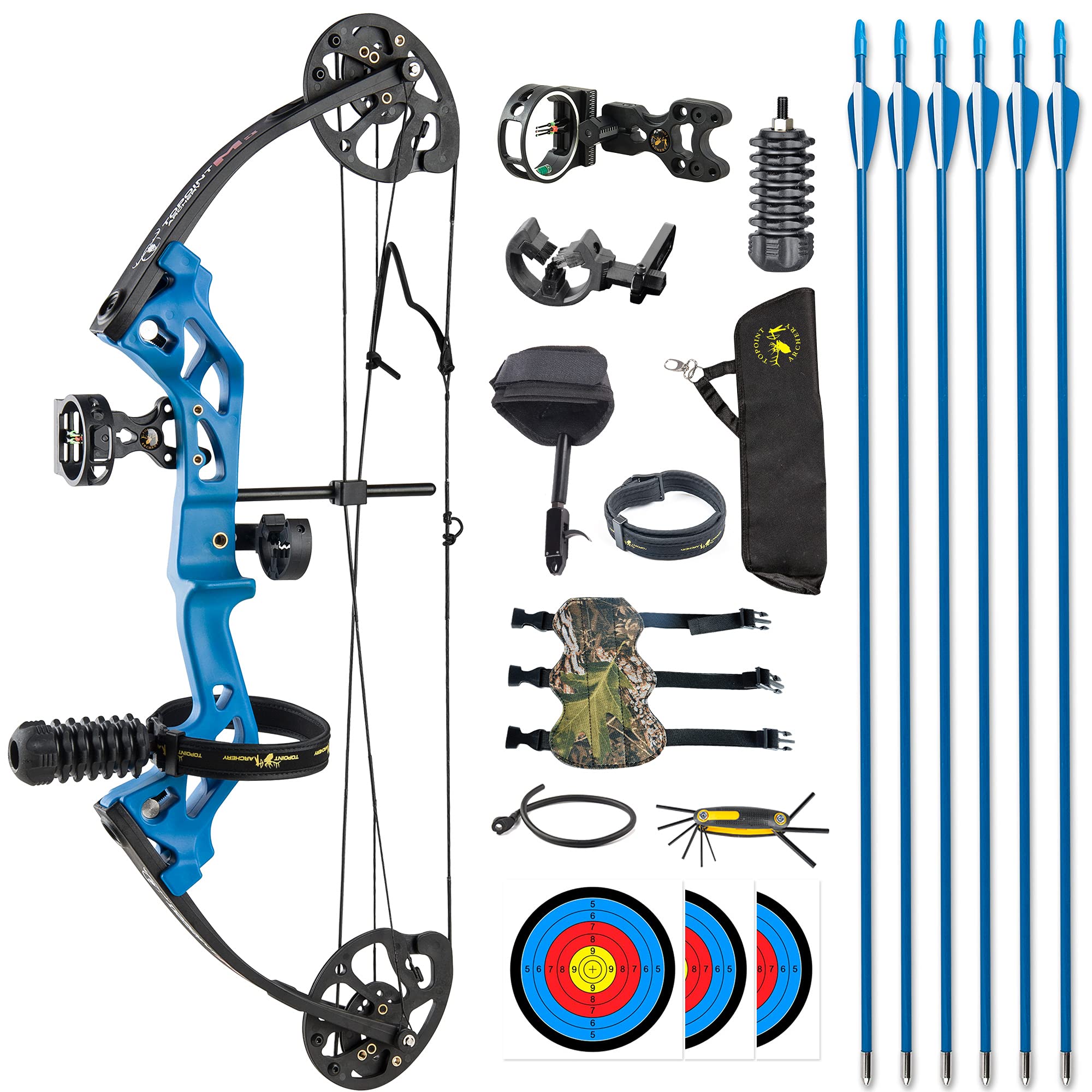 NC DJH Archery Compound Bow Package and Arrows for Kids Beginners 17"-27" Draw Length,10-30 Lbs Draw Weight Adjustable,260fps IBO Lightweight Design Bow Shooting (PRO Package-Blue)