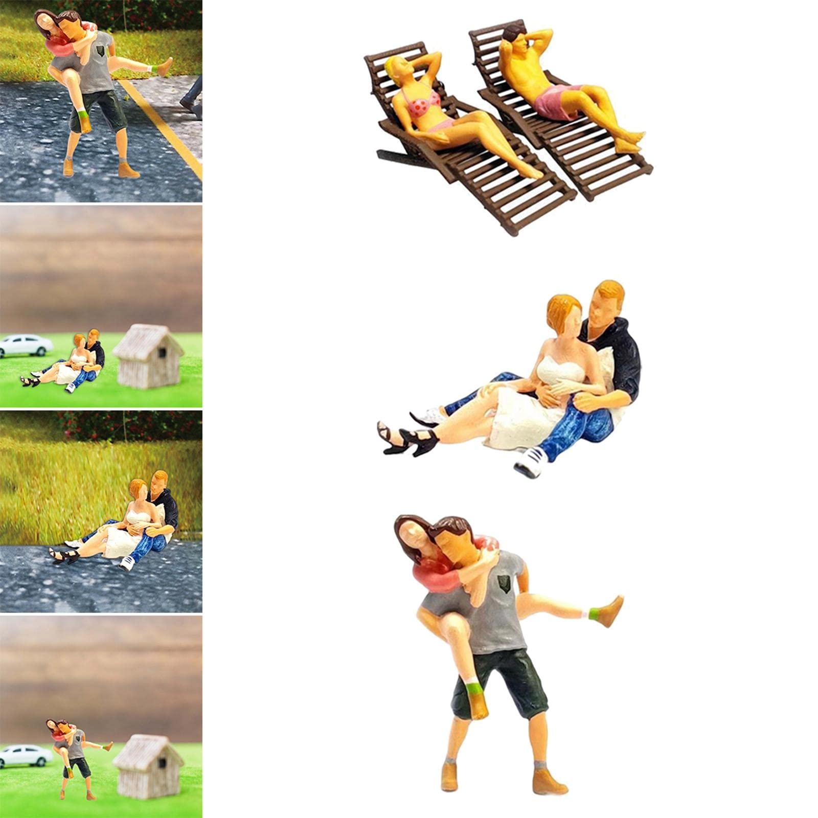 yotijay 3pcs 1/64 Resin Couple Figure People Scene Building Train Layout Decor