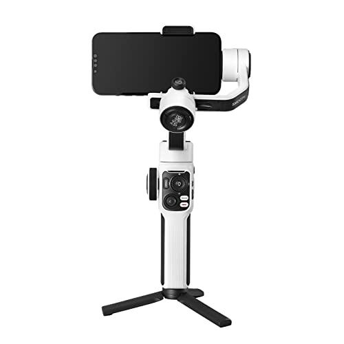 Zhi yun Smooth 5S Combo White 3-Axis Gimbal Stabilizer for Smartphone iPhone,with Magnetic Fill Light,Carrying Bag (Smooth 5 Upgrade)