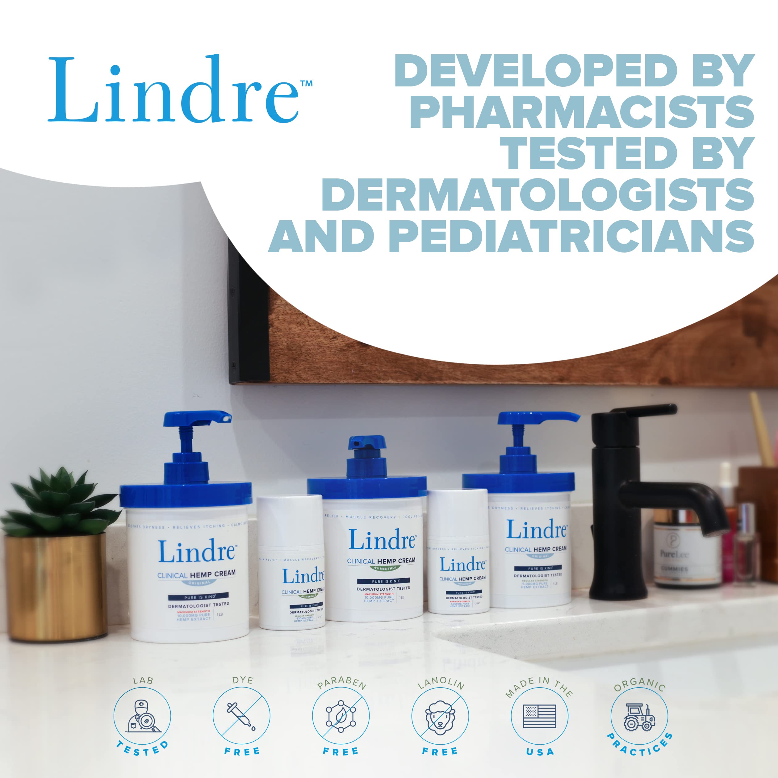 Lindre Regular Strength Hemp Cream for Dry to Very Dry, Sensitive Skin. Fragrance Free, Steroid Free, Dermatologist Tested. Original Formula, 1.7oz