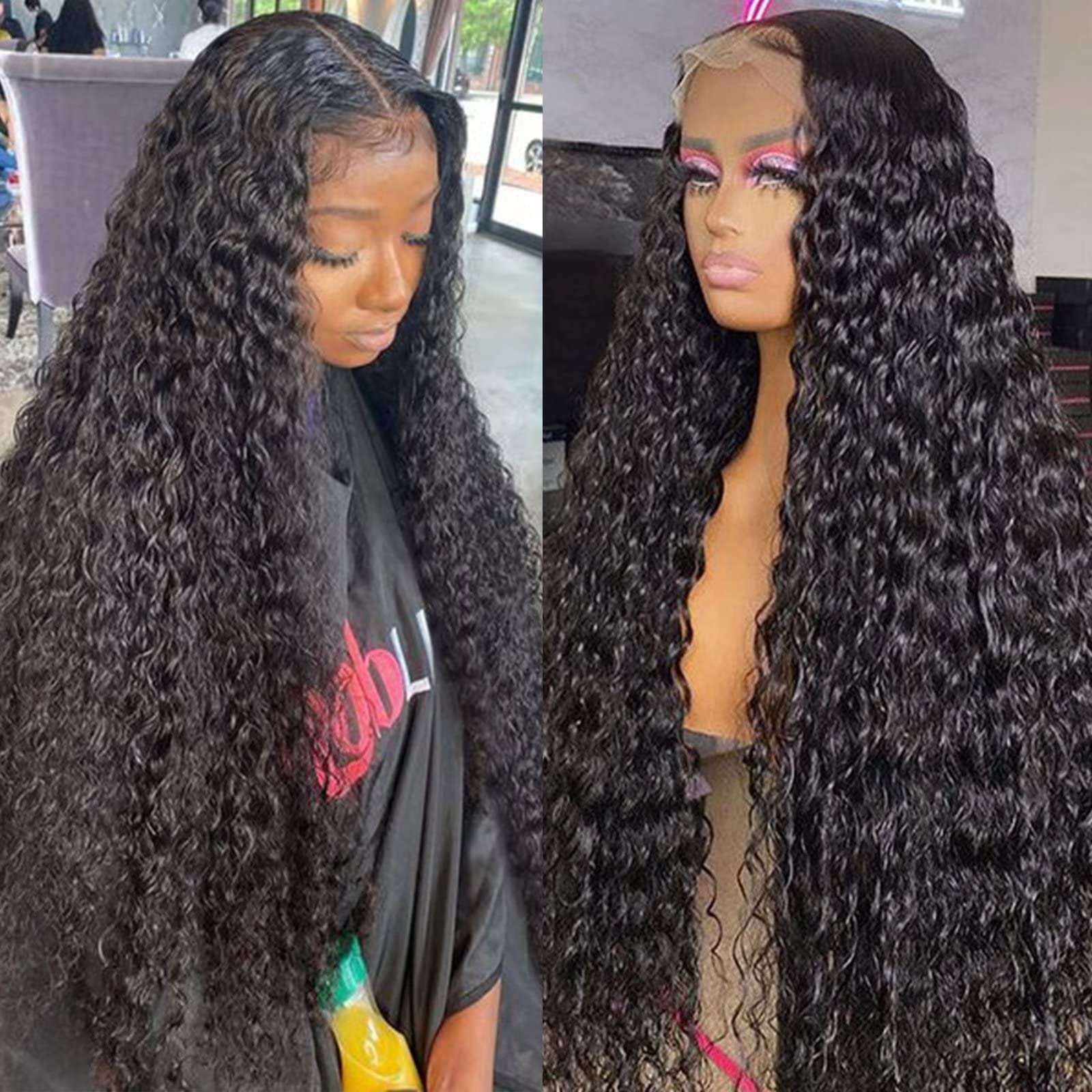 Lemoda 30Inch 12A Full 13x6 Indian Water Wave Lace Front Virgin Human Hair Wigs 180 Density Deep Wave 13x6 HD Lace Frontal Wigs