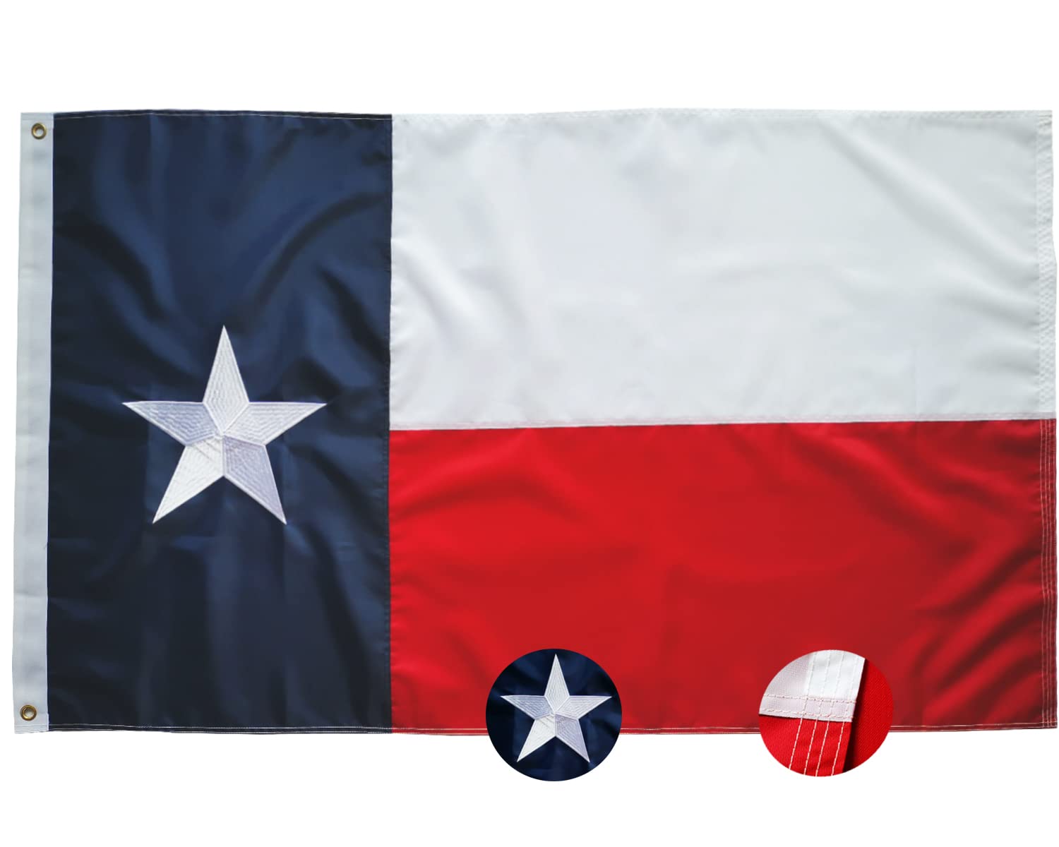 Texas State Flag 3x5FT, Embroidered Stars Sewn Stripes Premium Texas Flag Outdoors Indoors 210D Heavy Duty Oxford Nylon Flag With Brass Grommmets
