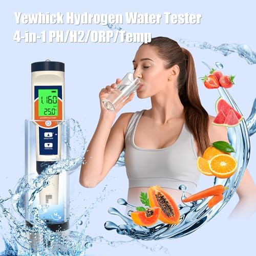 Yewhick Hydrogen Water Tester, 4 in 1 pH H2 ORP Temp Test Kit, H2 Water PPB/PPM Meter, Accurate pH Hydrogen ORP Meter for Drinking Water, Dissolved Hydrogen Tester for Hydrogen Water Bottle