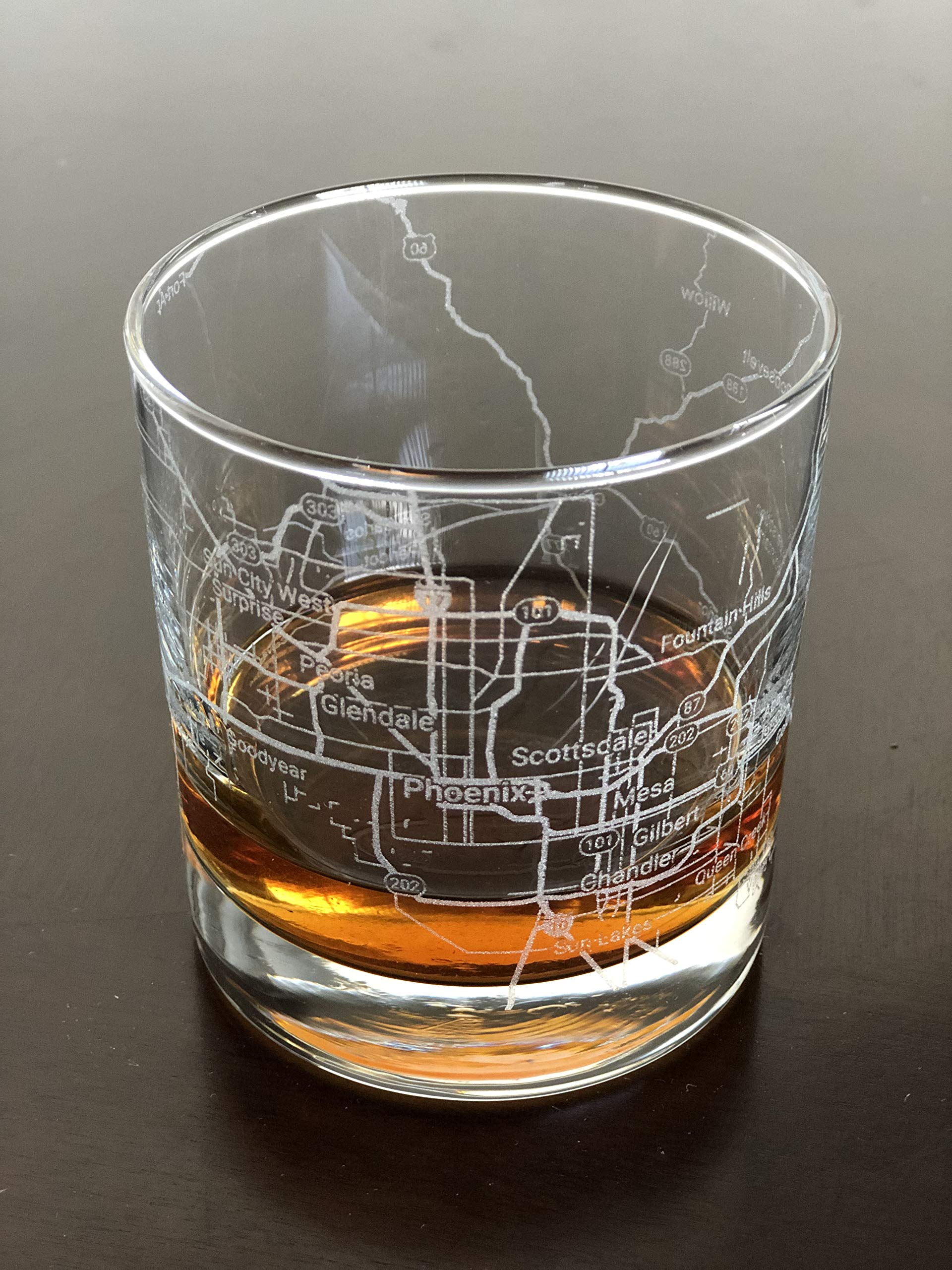 Rocks Whiskey Old Fashioned 11oz Glass Urban City Map Phoenix Arizona Mesa Arizona