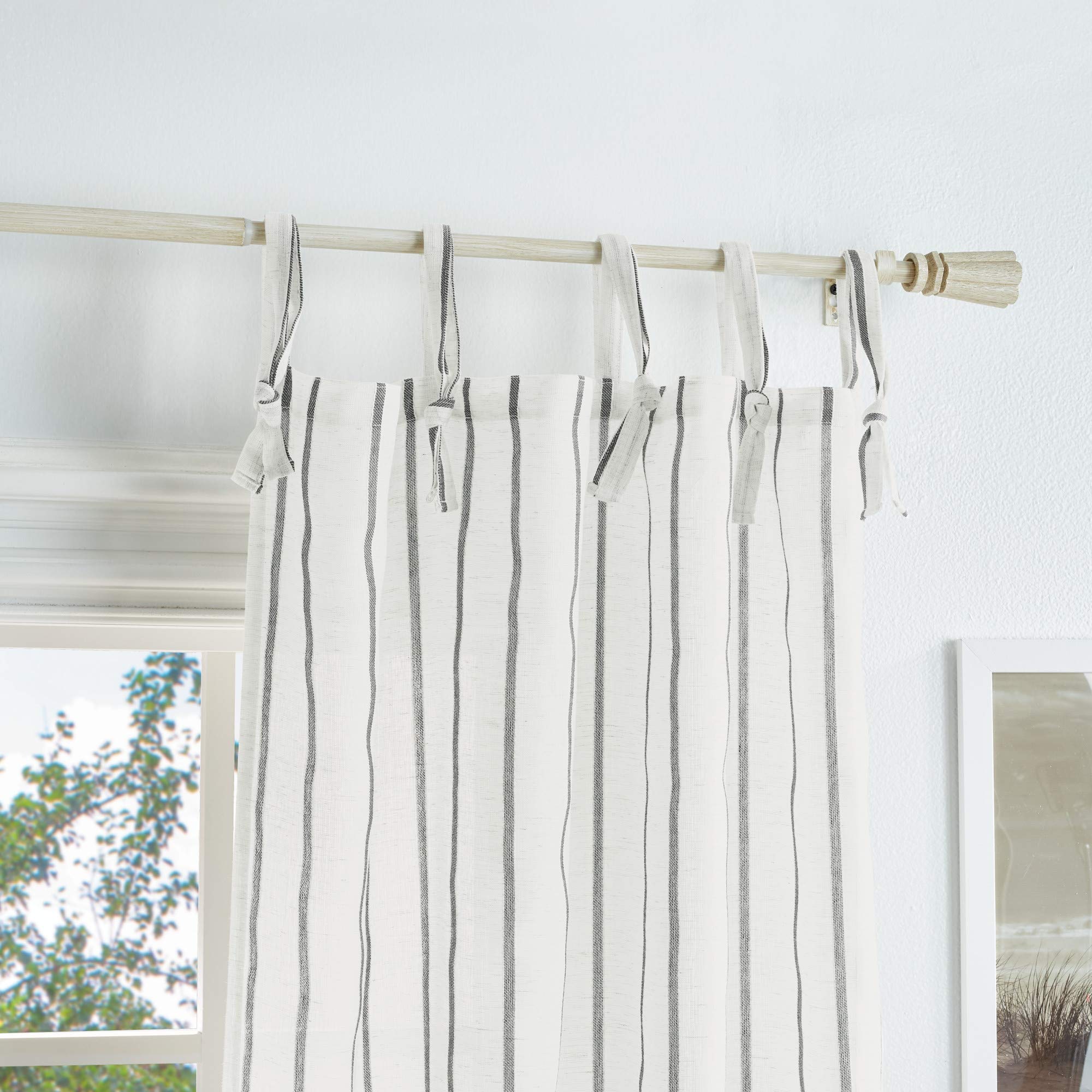Martha Stewart Laguna Stripe Semi-Sheer Tie Tab Window Curtain Panel Pair, 84", Grey