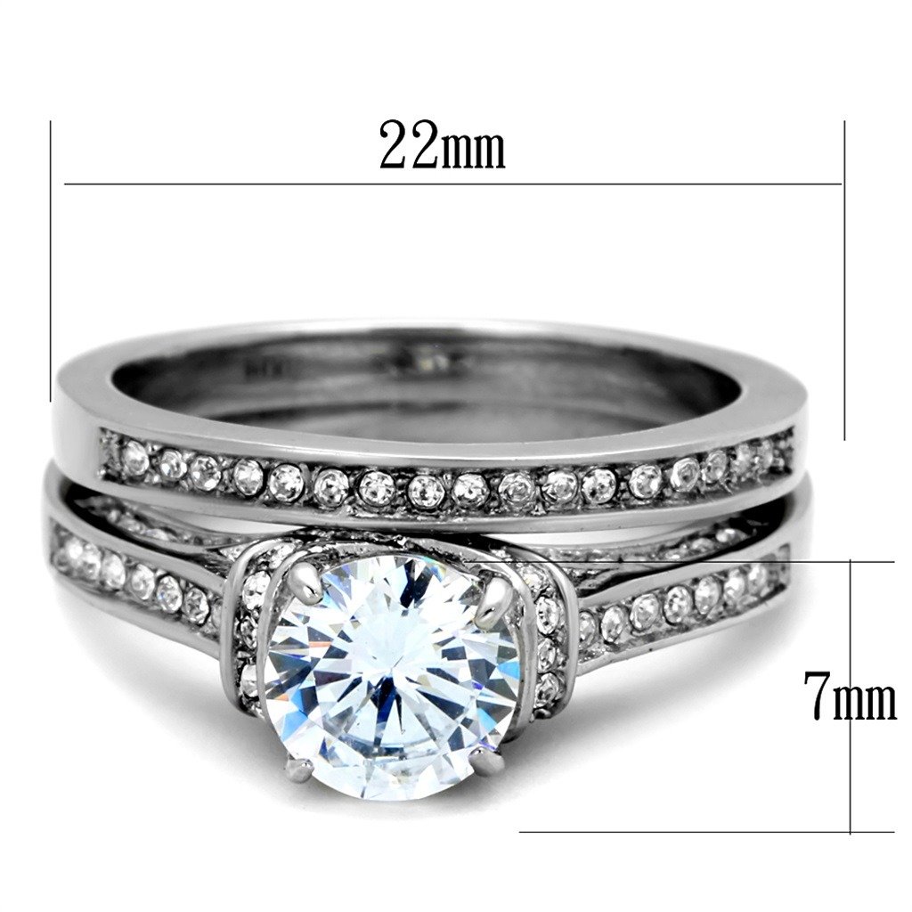 Lanyjewelry 1 Carat CZ Womens Stainless Steel Wedding Bridal Anniversary Promise Ring Set - Size 5