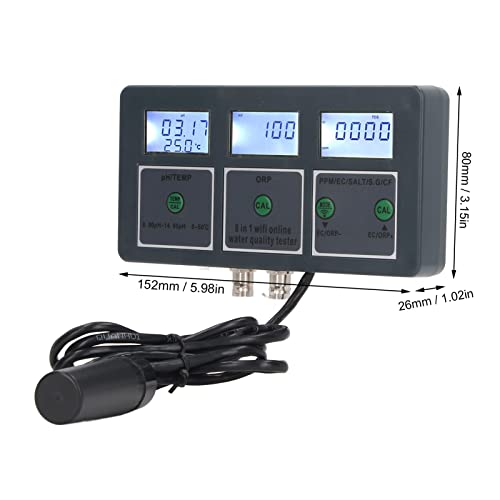 Water Quality Monitor, 24 Hour Monitoring Rechargeable Multi Parameter Water Quality Tester S.G PH EC Salt ORP TDS CF Temp for Laboratory Hydroponics(#2)