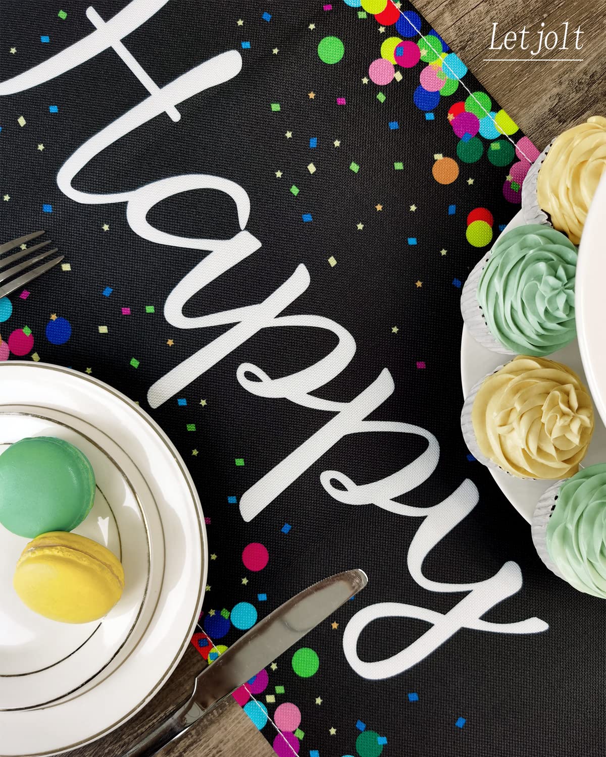 Letjolt Happy Birthday Table Runner 72 Inches Celebrate Birthday Party Table Decor, Black