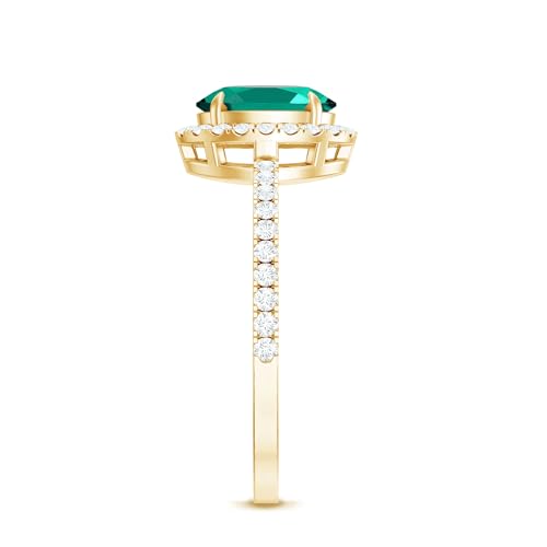 Rosec Jewels Lab Grown Emerald Diamond Oval Engagement Ring, AAAA Quality, Certified 6X8mm Oval Emerald Halo Engagement Ring, 14K Yellow Gold, Size:US 7.00