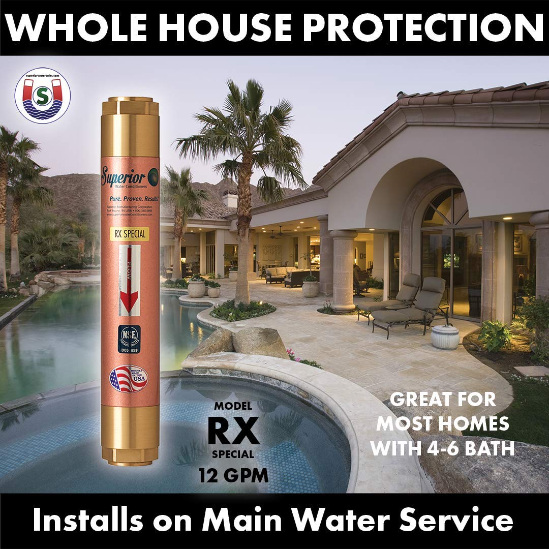 Superior Water Conditioners Model RX Special Home Water Conditioner System with No Salt - Electric, Inline, Salt Free Water Conditioner and Descaler System for Larger Homes - 12 GPM, 1" Inlet/Outlet