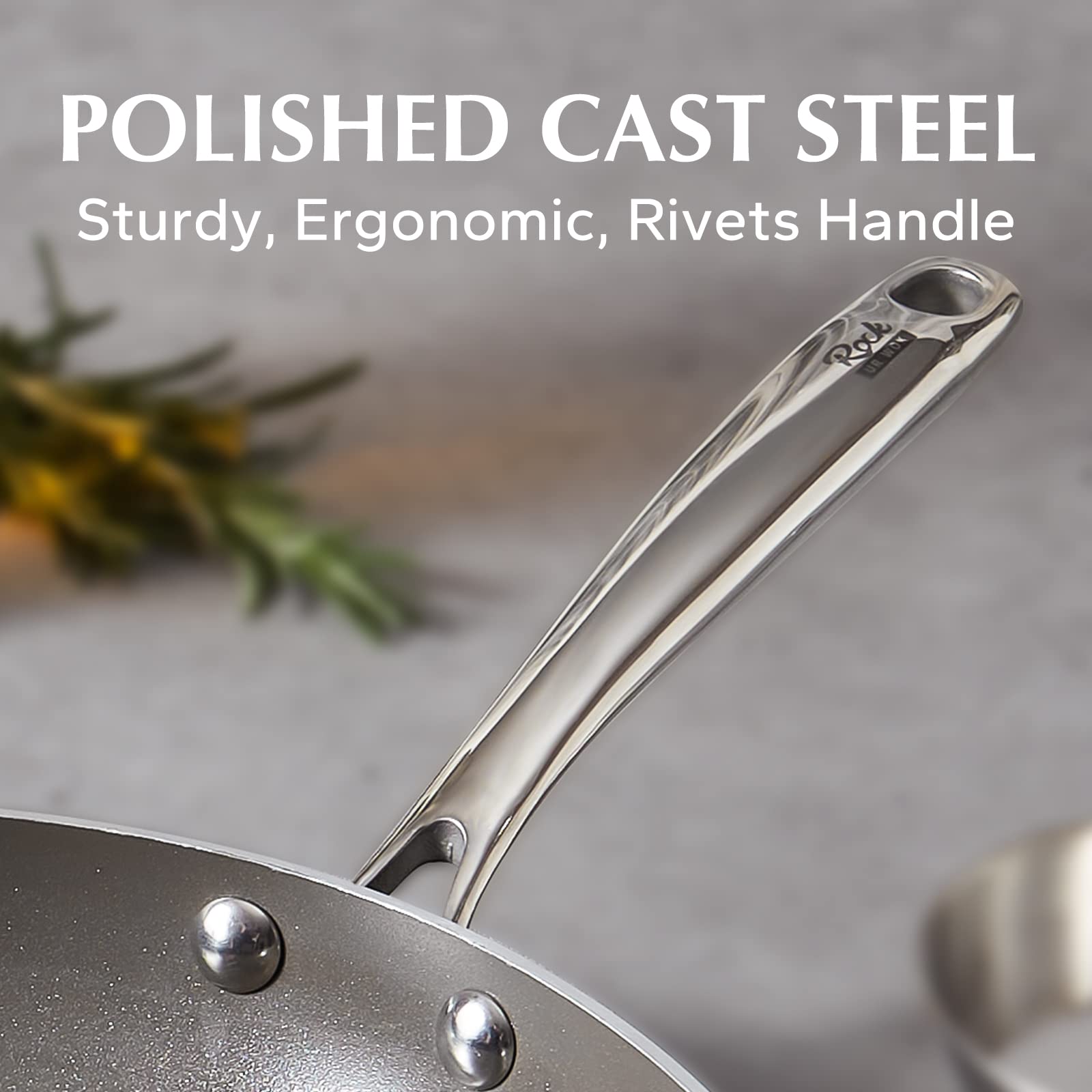 ROCKURWOK Non Stick Frying Pans Ceramic Pan, 3-Piece Set Cooking Pan with Stainless Steel Handle, 8" &10" and 12" Pan - Free of PFAS, PTFE, PFOA, Dishwasher Safe, Oven Safe