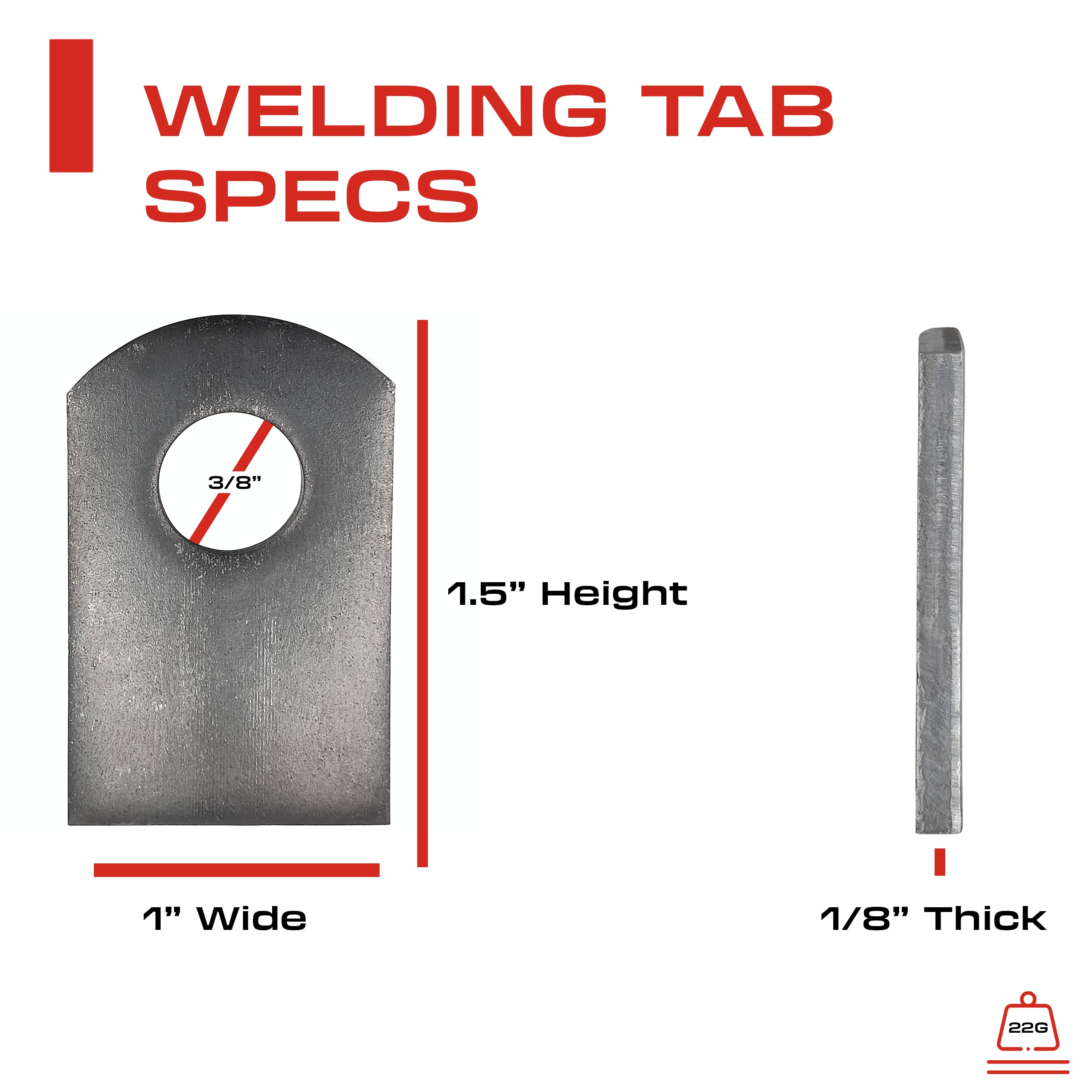 Sidco Supply Weld Tabs - Weld On Steel Tab- Flat Tab Brackets – 1” W, 1 .5” H , 3/8” Hole, 1/8” Thickness – Steel Welding Tabs (25 Pack)