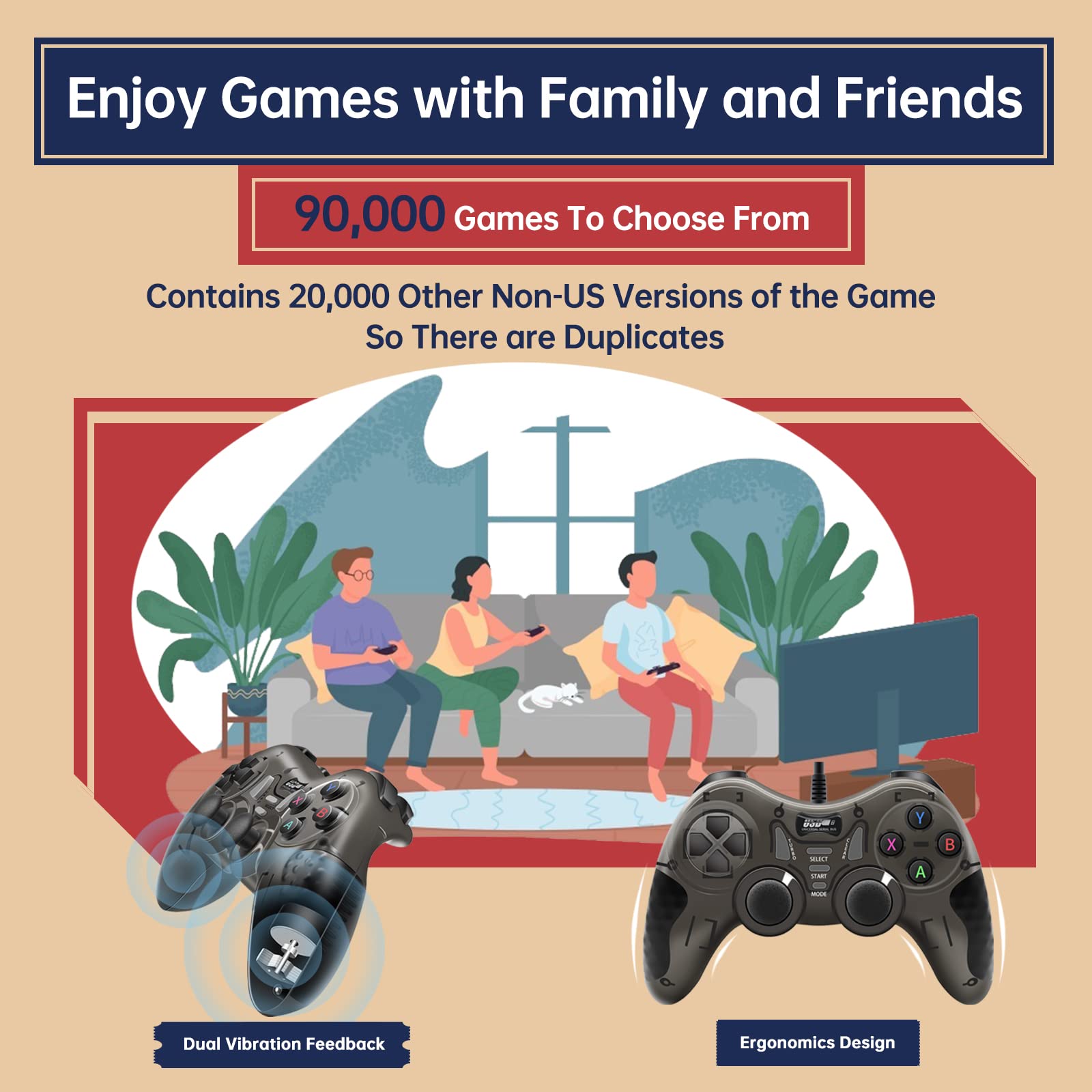 Retro Game Console Built in 90,000+ Classic Games, S905X3 Chip, 256G Video Game Console All in One, Gaming Consoles Compatible with Atari/Mame/PS1/PSP/Gameboy, Game System with 2 Controllers