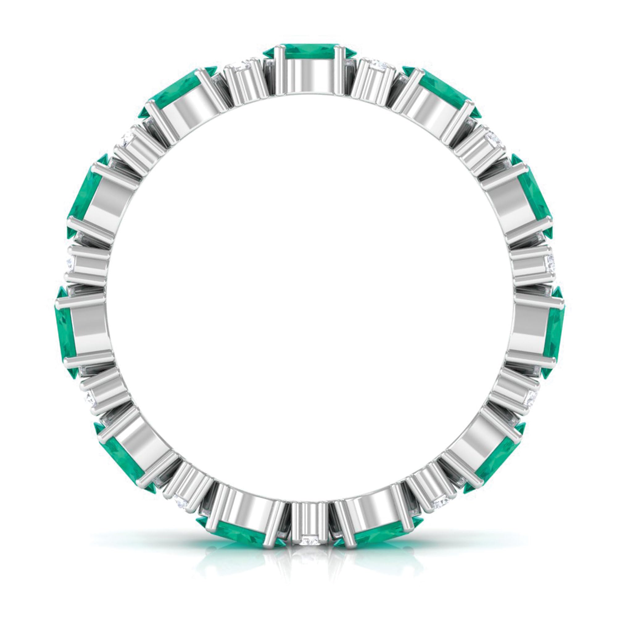 Rosec Jewels Natural Emerald Wedding Band for Women, AAA Quality, Certified Emerald Diamond Full Eternity Ring - Ready To Gift, 14K White Gold, Size:US 6.50