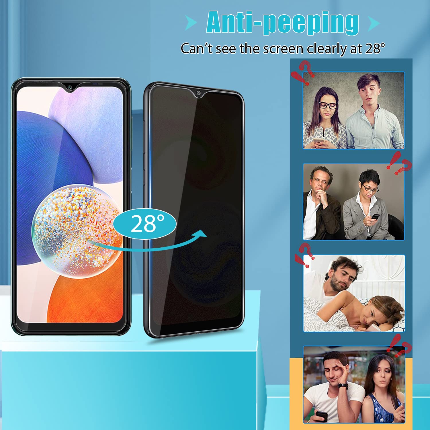 Zeking [2+2 Pack for Samsung Galaxy A14 5G Privacy Tempered Glass Screen Protector and Camera Lens Protector, Anti-Spy [Anti-Scratch] HD Clarity 9H Hardness [Bubble Free]