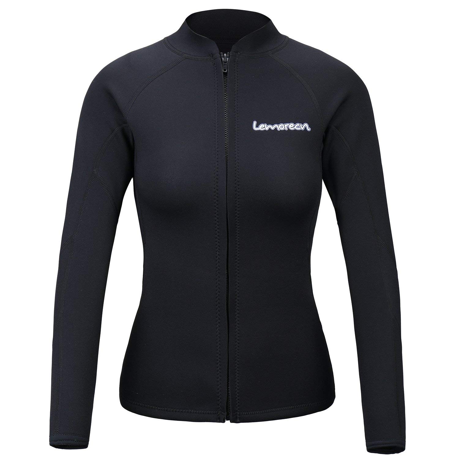 Lemorecn Womens 2mm Neoprene Long Sleeve Jacket Front Zipper Wetsuit Top (2094P8)