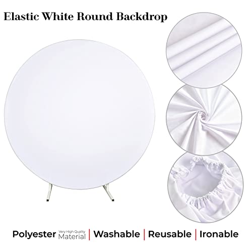 Mocsicka White Round Backdrop Polyester Round Background Baby Shower Birthday Party Decoration Banner (8.2ft=98.4inch, White)
