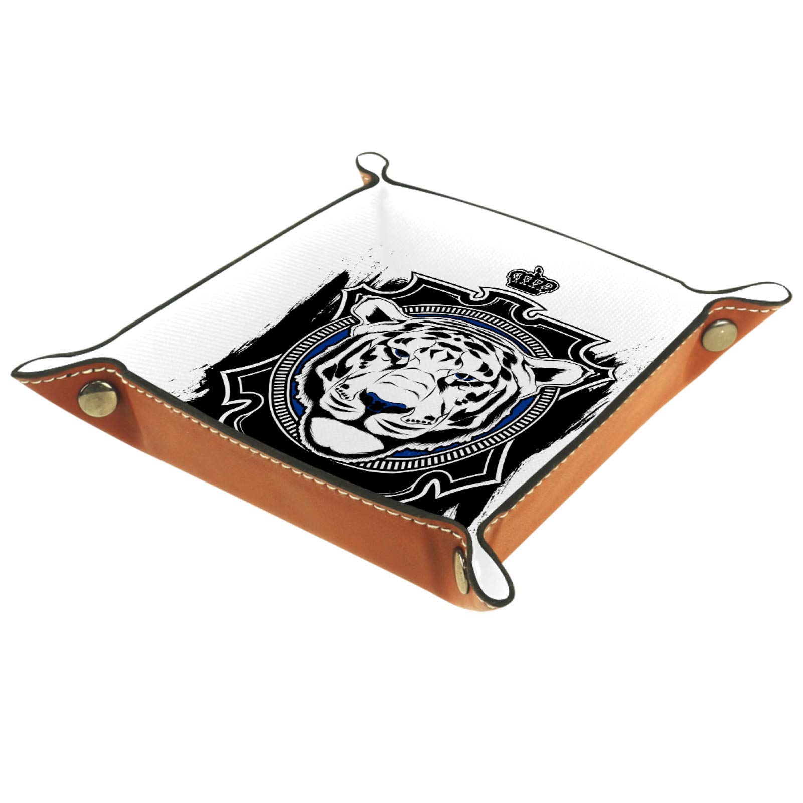 NDKMEHFOJ Black King Tiger Office Desk Organizer Storage Box Leather Tray Holder Desktop Stationery Catchall Multi-Functional PU Leather for Wallets Keys Coins Cell Phones and Office Equipment