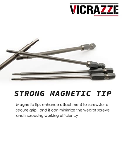 VICRAZEE 1.27 1.5 2.0 2.5 3.0mm Hex Head Allen Wrench Drill Bit Set S2 Steel 1/4" Hex Shank 4.3" Long for Electric Screwgun/Power Drill RC Hobby Tools Kit (5-Pack)