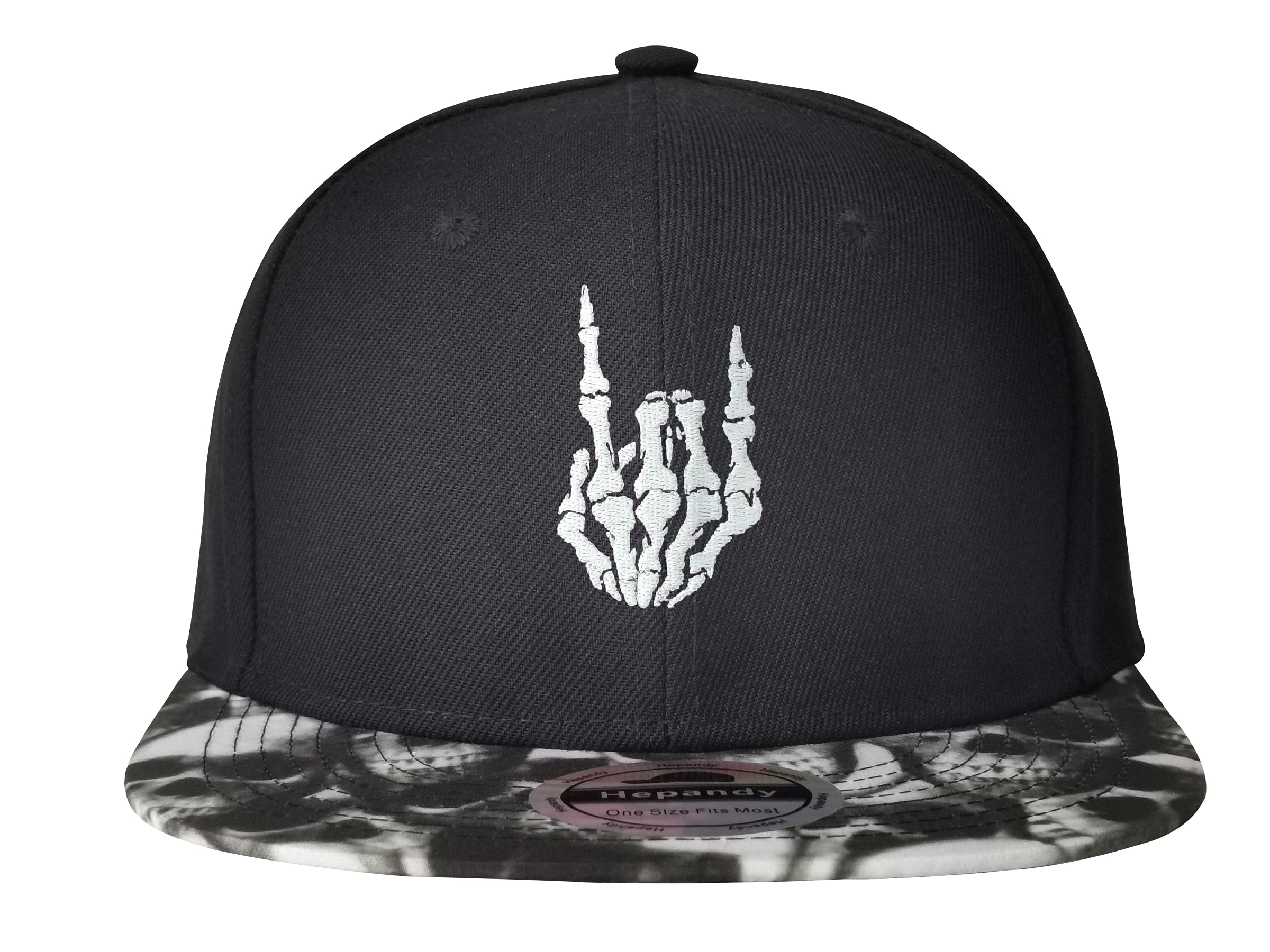 Rock N Roll Skeleton Hand Flat Bill Hat for Men Embroidered Skull Hats Snap Back Hat Snapback Baseball Cap Unisex Cool Hat