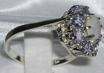 LetsBuyGold 925 Sterling Silver Natural Opal and Tanzanite Womens Promise Ring - Size 7.5