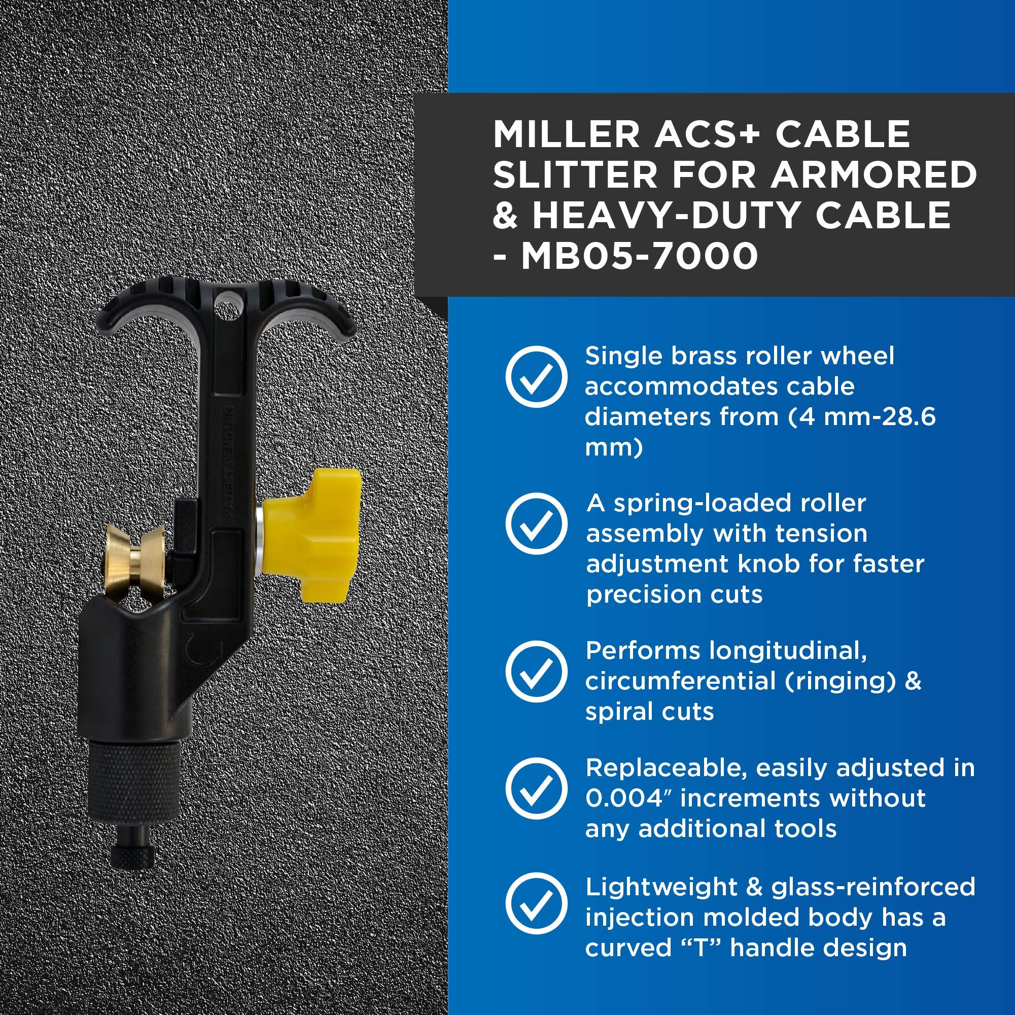 Miller ACS+ Series Cable Slitter for Armored Fiber Cable, Central Tube, and Stranded Loose Tube, Easily Portable Tool for Working Technicians, Electricians, and Installers, 10 Ounces
