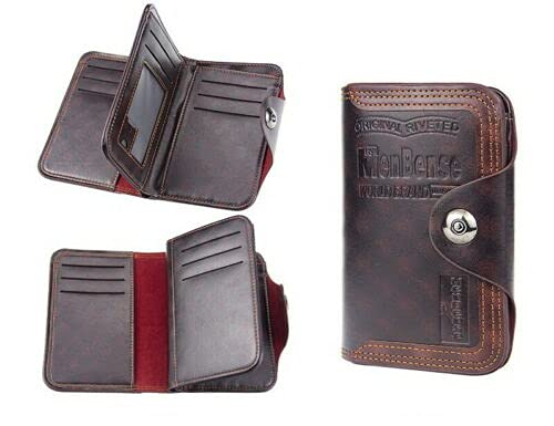 Retro Leather Vertical Section ID Card Holder Wallet with Hasp for Men (Brown)