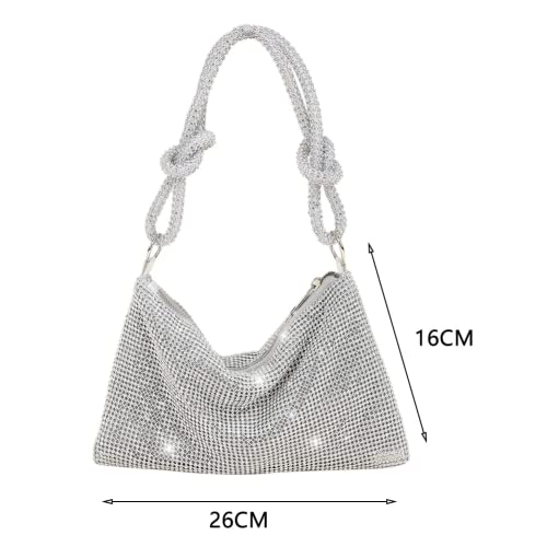 Rhint Evening Bag for Women Chic Sparkly Top Handle Bling Hobo Bag,Shiny Sier tch Pu for Party (Sier)