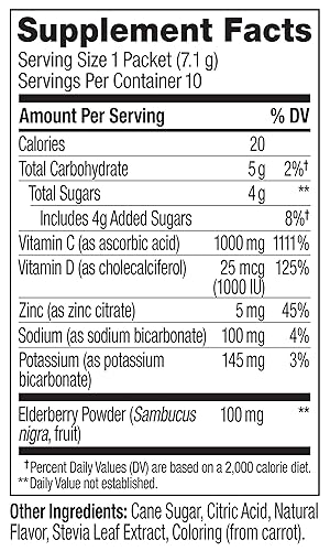OLLY Immunity Powder, Daytime Immune Support, Elderberry, Vitamin C, D, Zinc, Fizzy Drink Mix, Berry Yuzu Lemonade - 10 Count