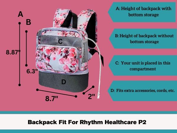o2totes Backpack Fit For Rhythm Healthcare P2 POC, Lightweight backpack compatible with Rhythm Healthcare P2