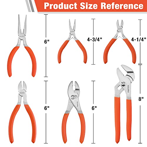 ValueMax 6-Piece Pliers Set, Includes 6 Inch& 4-3/4 Inch Long Nose Pliers, 6 Inch& 4-1/4 Inch Diagonal Pliers, 6 Inch Slip Joint Pliers, 8 Inch Groove Joint Pliers, Dipped Handle for DIY& Home Use