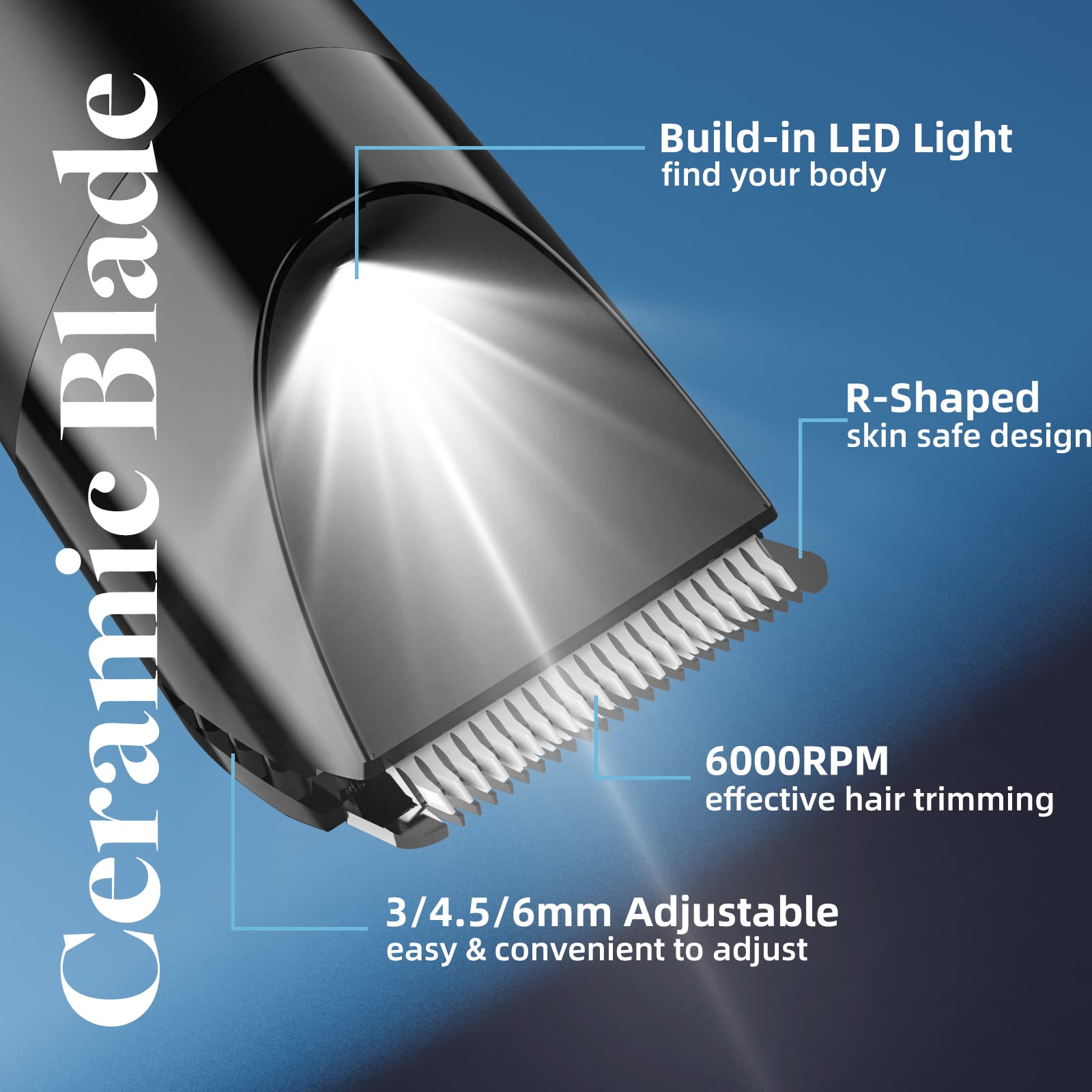 WUMONI Waterproof Body Hair Trimmer for Men - Replaceable Ceramic Blade