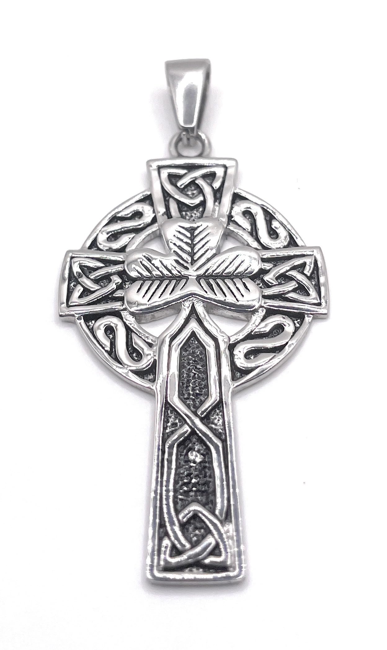 Solid Stainless Steel Celtic shamrock cross pendant