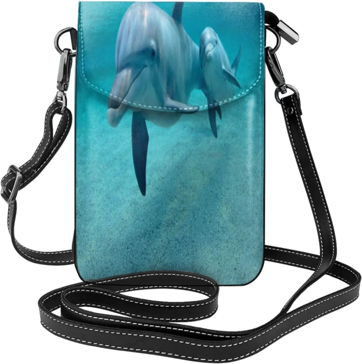 Women Cell Phone Purse Leather Crossbody Bag-Funny Dolphins Mini Shoulder Bag Card Holder Wallet
