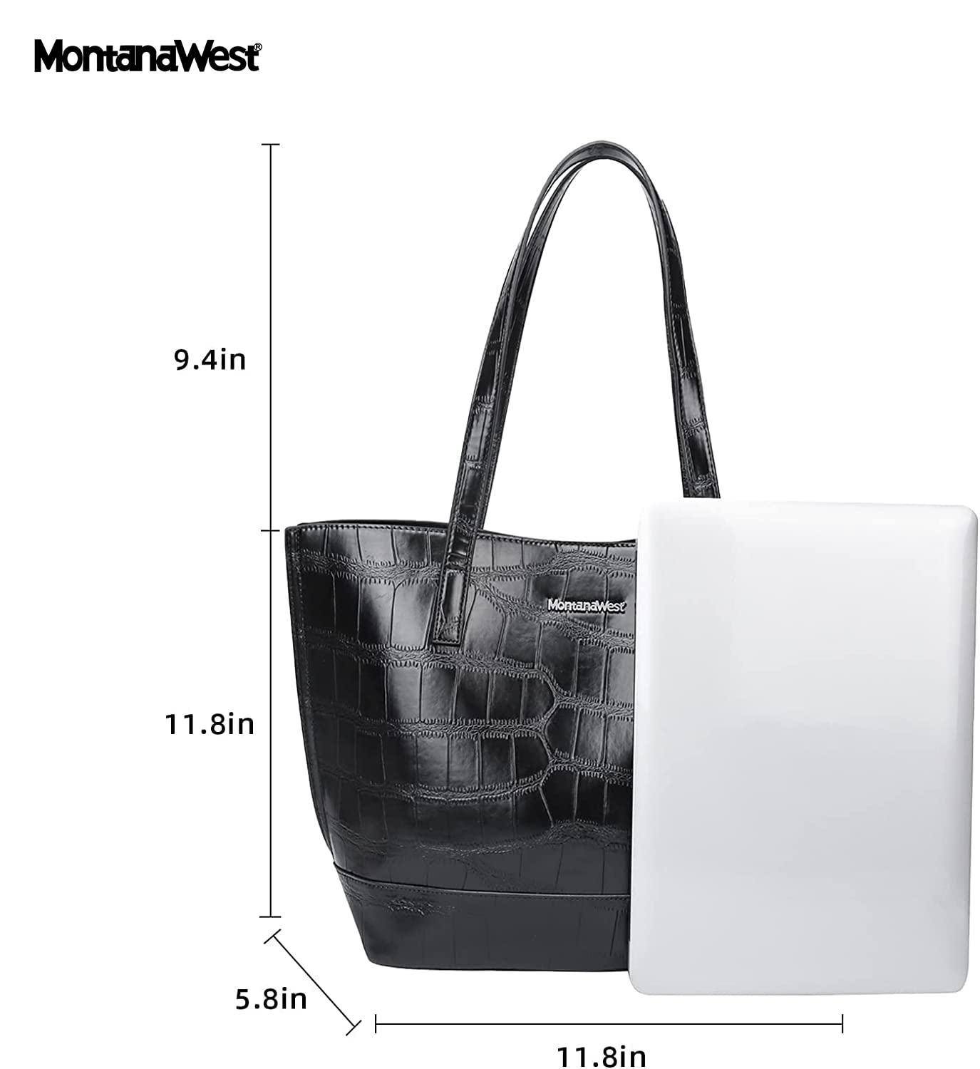 Montana West Tote Bag for Women Crocodile Pattern Handbag Elegant Shoulder Bag Chic Hobo Purses MWC-069BK