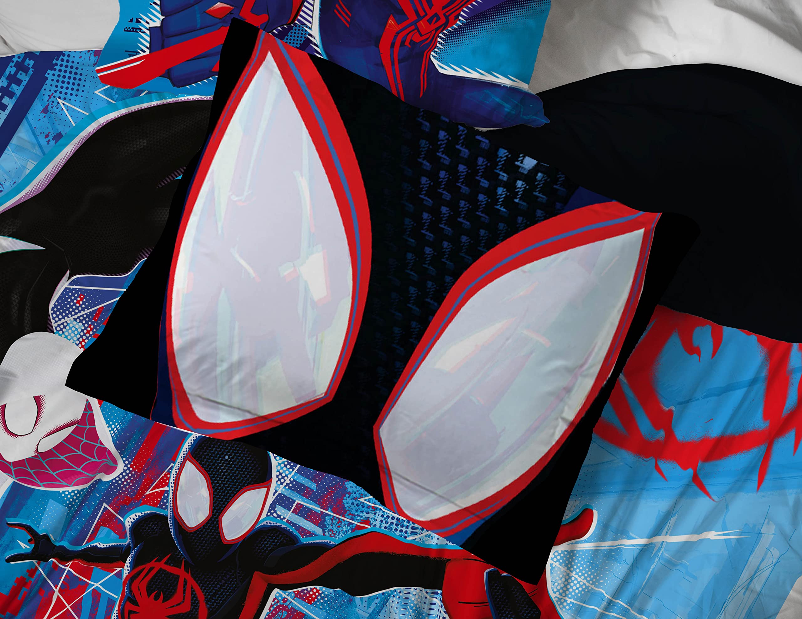 Marvel Spiderman Across The Spider-Verse Glitch 7 Piece Queen Size Bed Set - Includes Comforter & Sheet Set Bedding - Super Soft Fade Resistant Microfiber (Official Product)