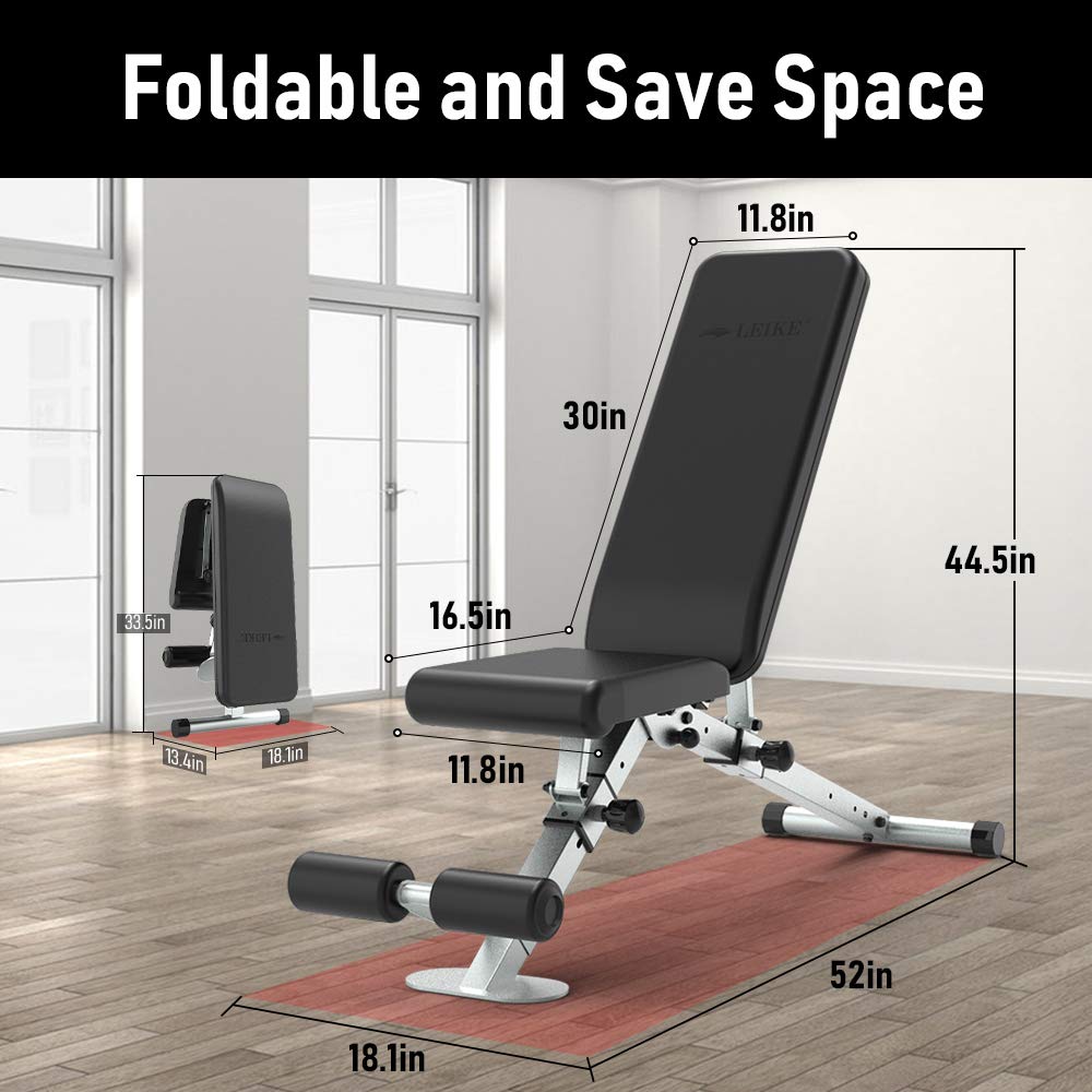 leikefitness Adjustable Weight Bench Foldable Workout Exercise Bench with Automatic Lock for Upright Incline Decline and Flat Full Body Exercise (GM5810(BLACK))