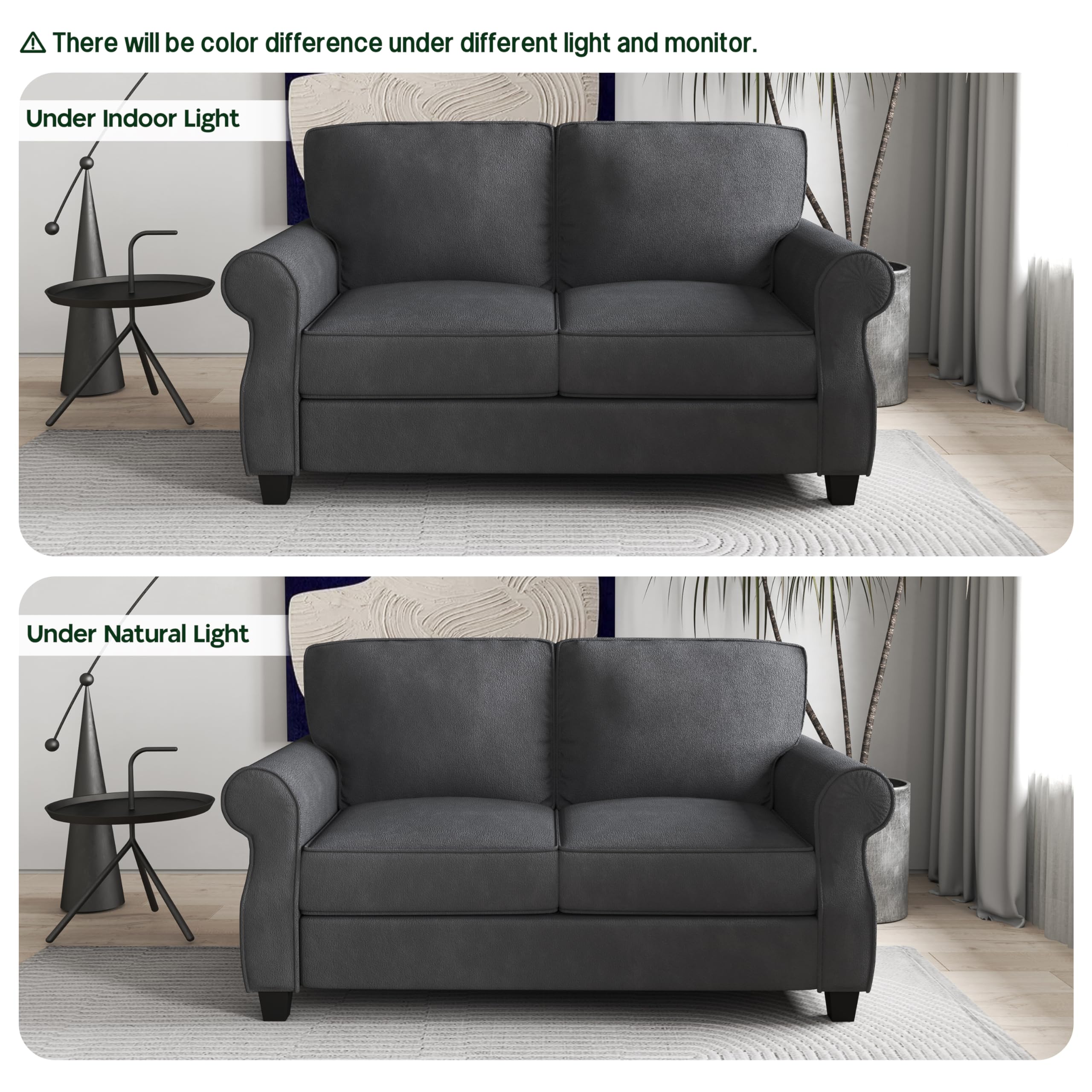 Yattem 56β Loveseat Sofa Couch: Modern Small Dark Gray Velvet Loveseat Sofa Couch - Small Space Saving Modern Upholstered 2 Seater Love Seat Sofa Couch for Living Room Bedroom Apartment Small Space