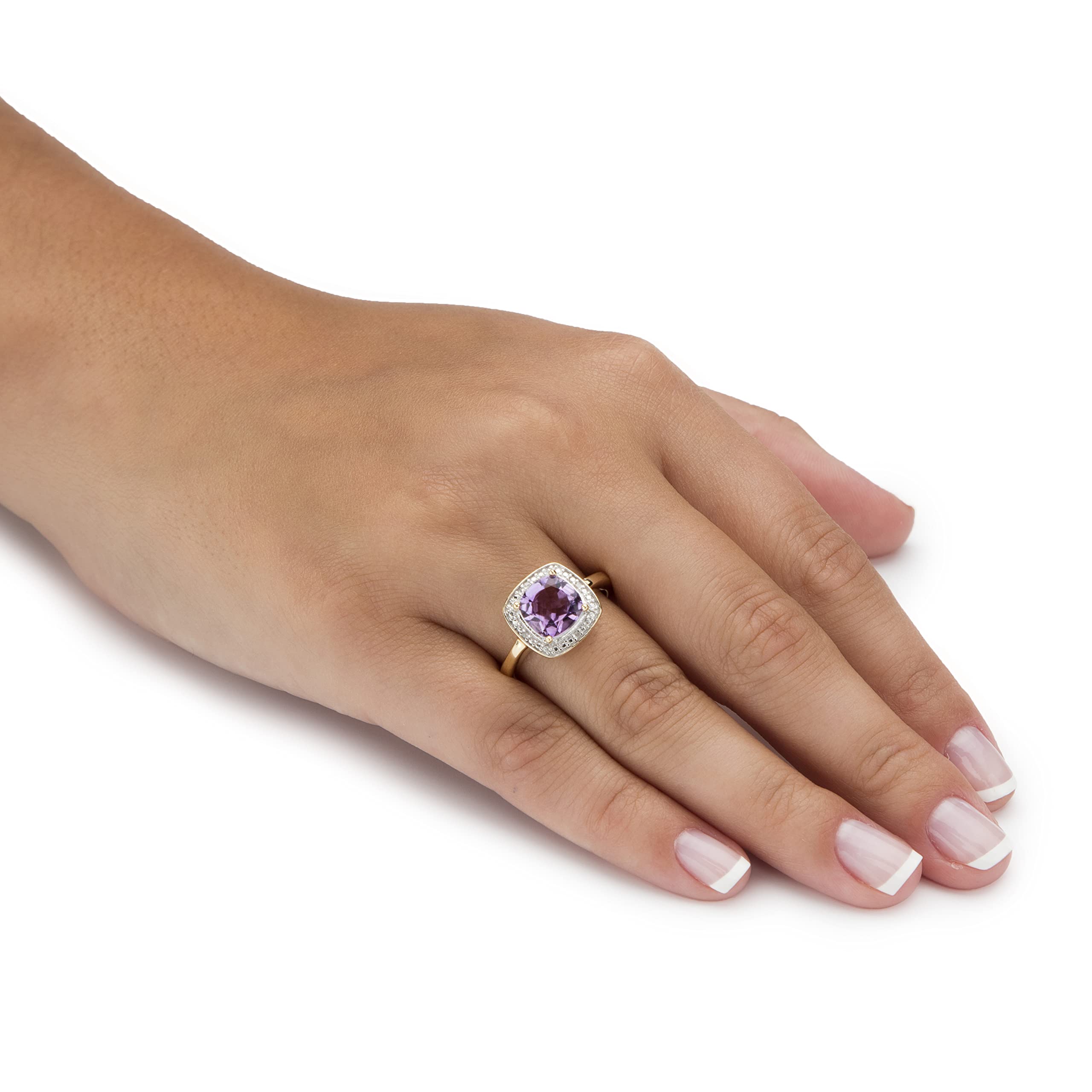 PalmBeach Yellow Gold-Plated Sterling Silver Princess Cut Genuine Gemstone and Diamond Accent Halo Ring Size 9
