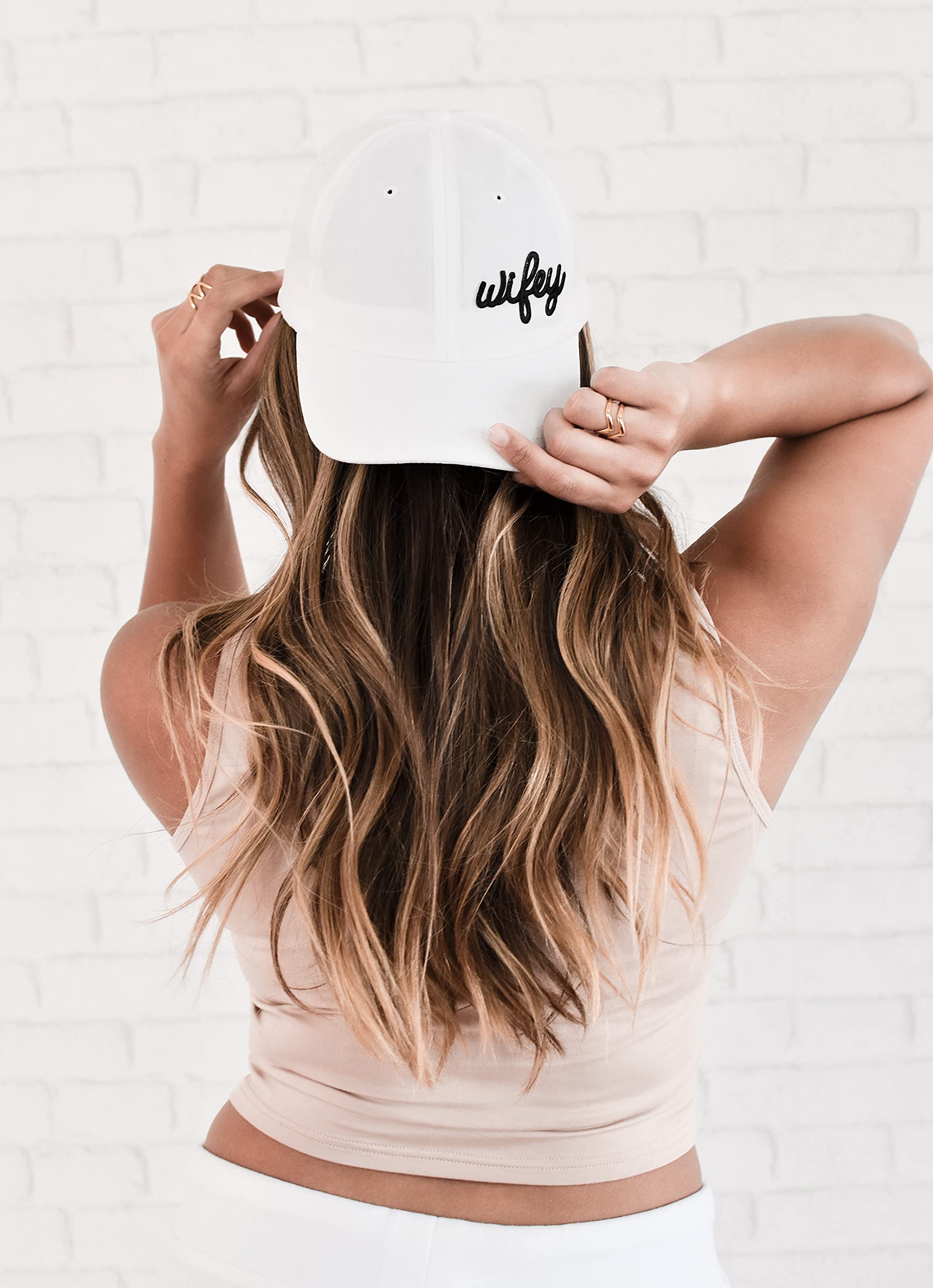 ModParty Wifey Hat | Bride Baseball Cap | White Cap with Embroidered Patch | Honeymoon Wedding Gift Idea | Adjustable Buckle Women’s Hat